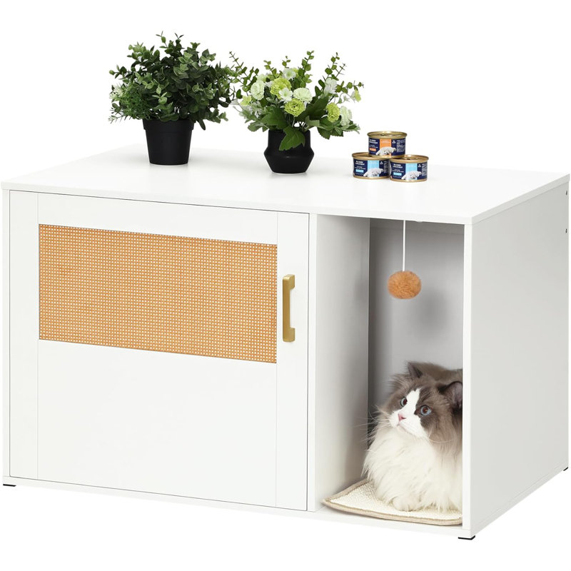 Tucker Murphy Pet Cat Litter Box Enclosure With Rattan Door Hidden Litter Box Furniture